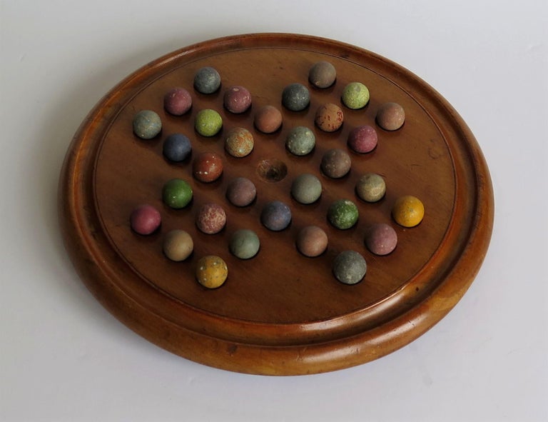 Victorian Marble Solitaire Game with Mahogany Board and 32 Handmade ...