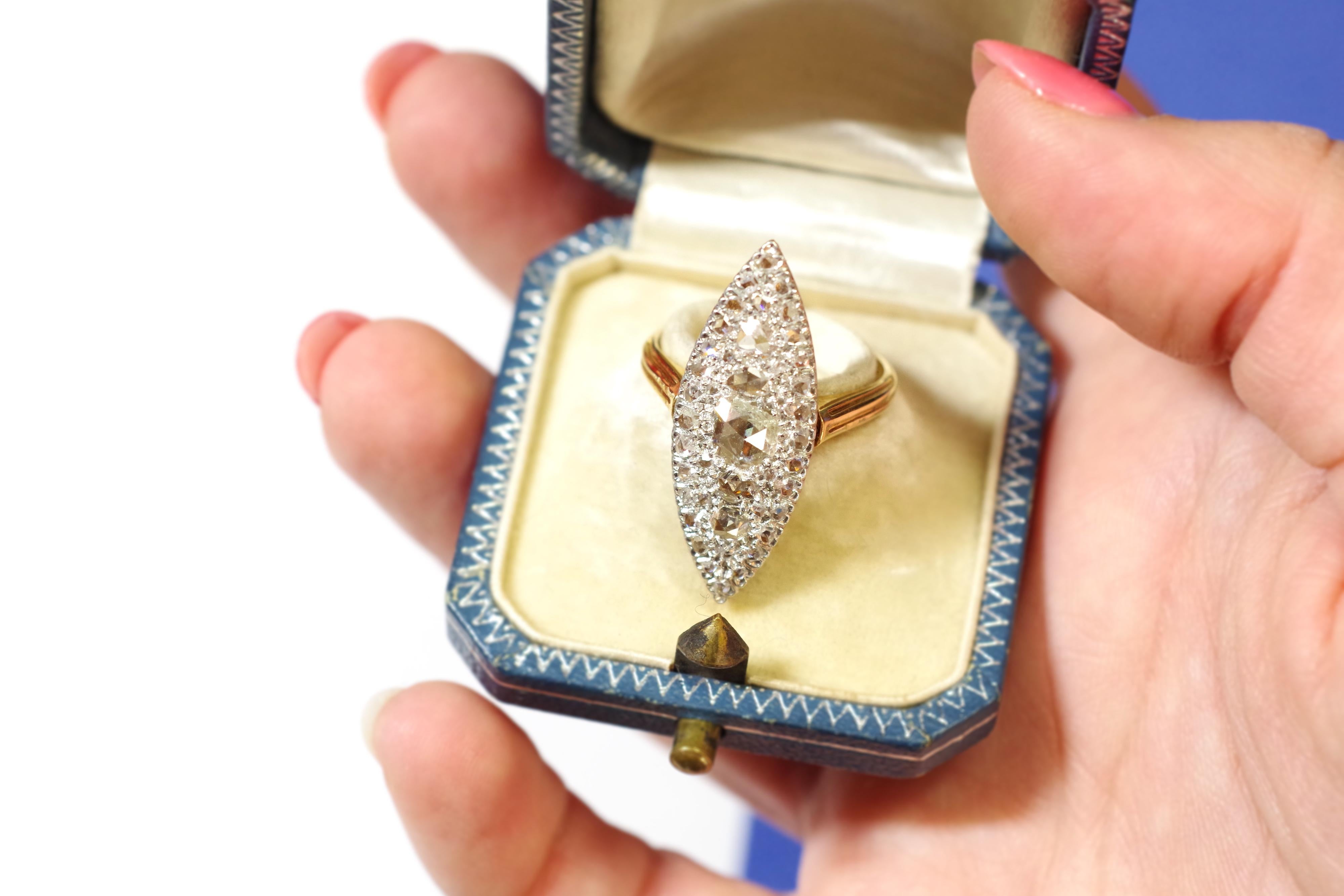 Victorian Marquise Diamond Ring in Yellow Gold and Platinum, Antique ...