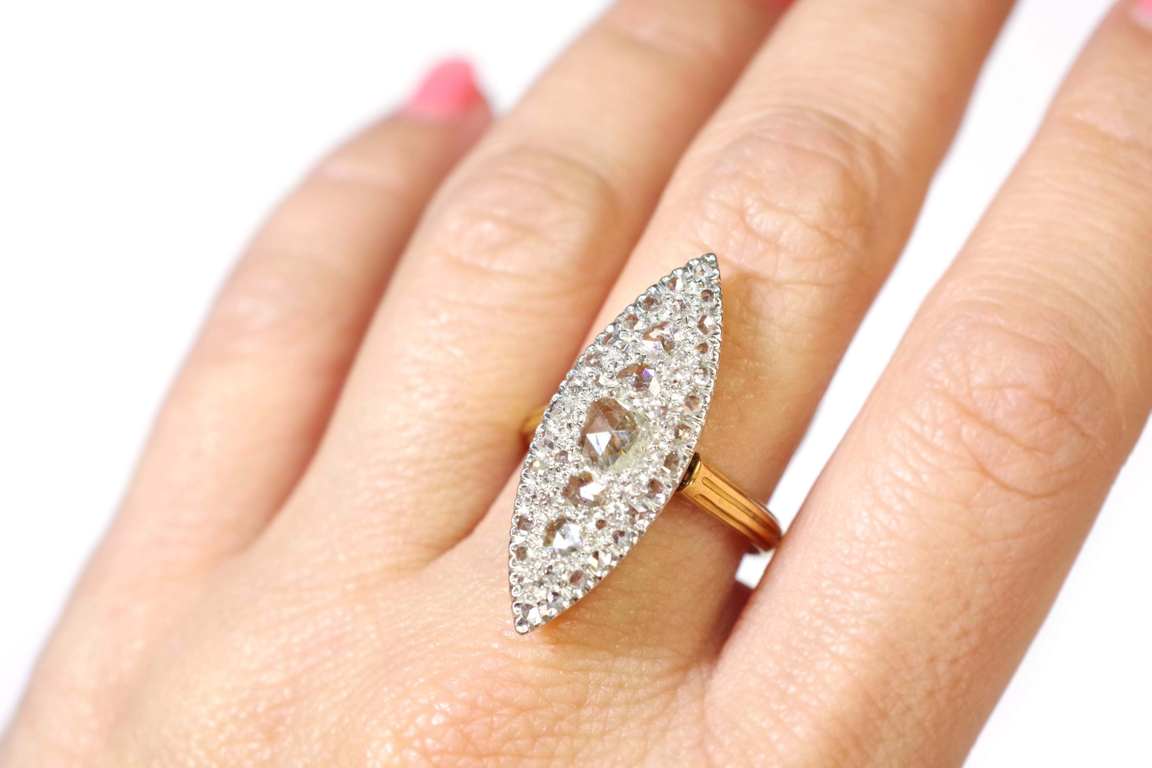 Victorian Marquise Diamond Ring in Yellow Gold and Platinum, Antique ...