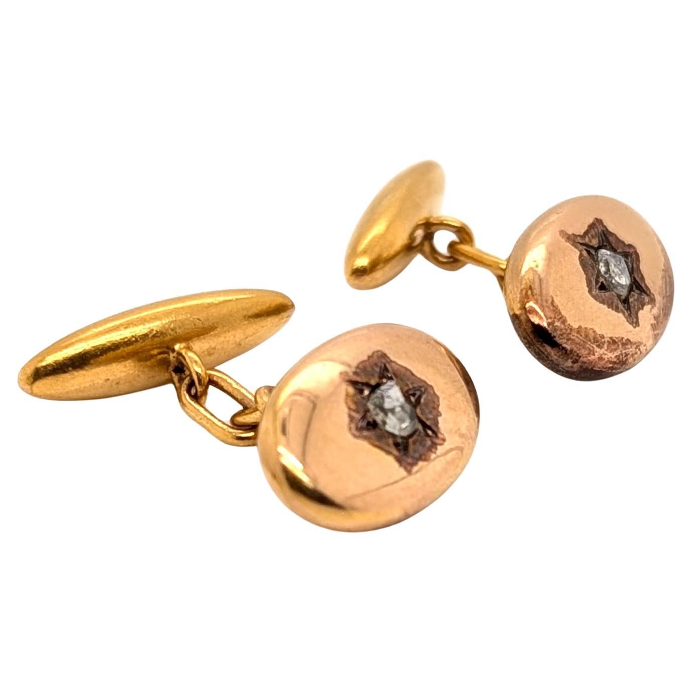 Victorian Mens Cufflinks .25ct Rose Cut Diamond 18K Yellow Gold Antique ...