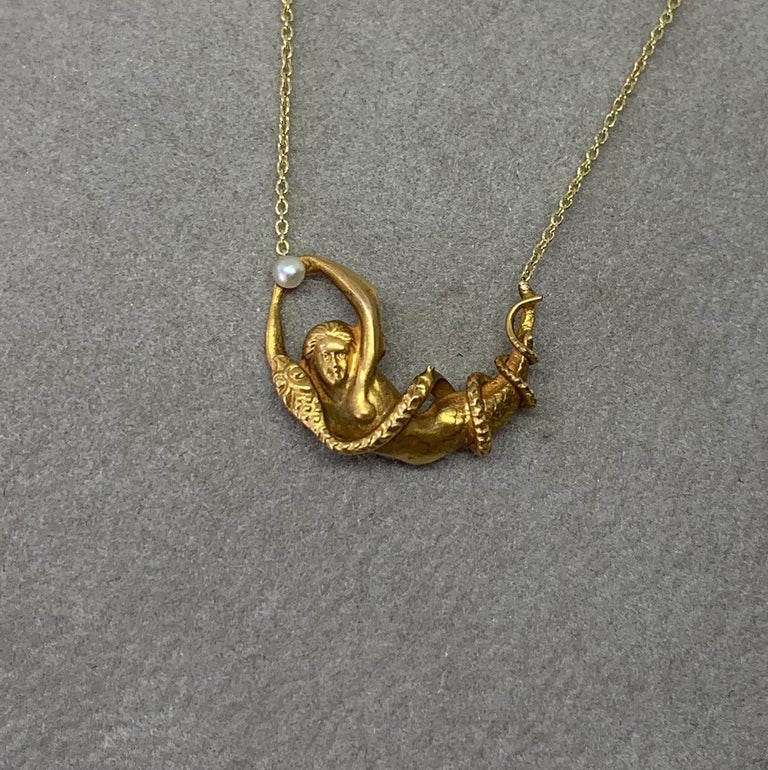 Victorian Mermaid and Snake Pendant Necklace Pearl Antique 14 Karat ...