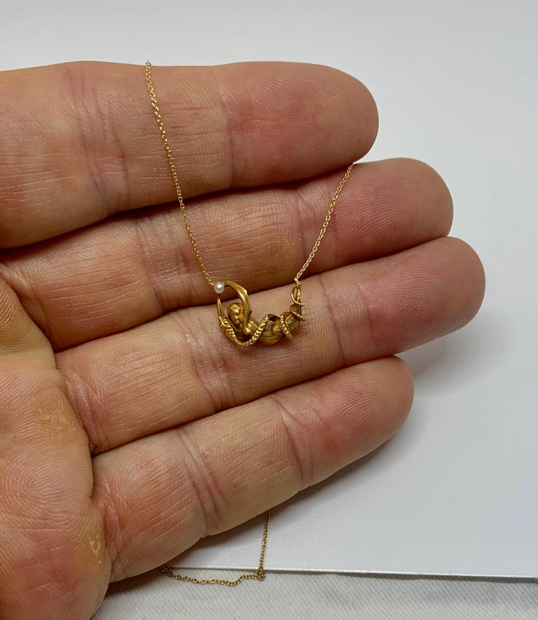 Victorian Mermaid and Snake Pendant Necklace Pearl Antique 14 Karat ...
