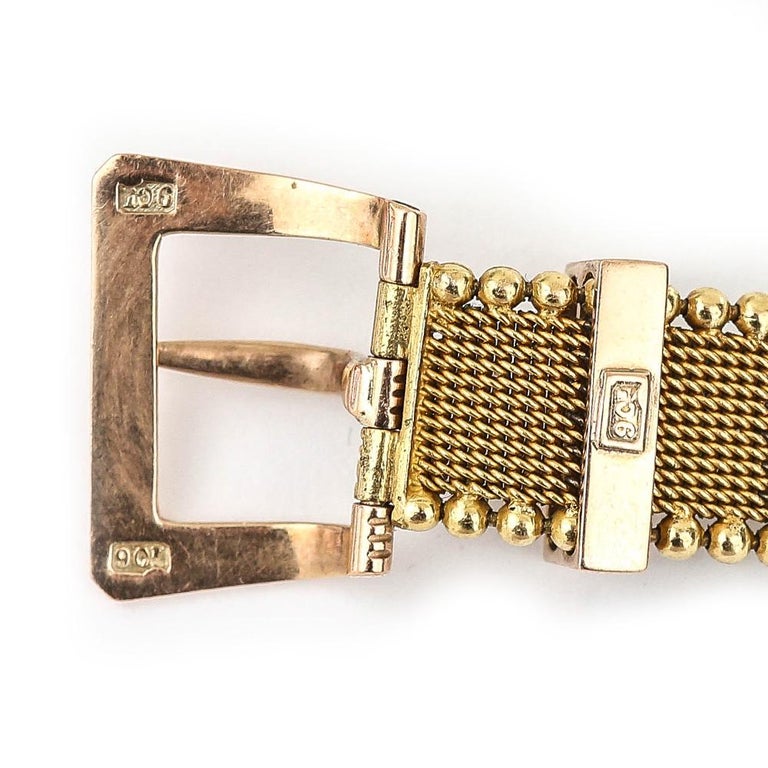 English Victorian 9 Karat Yellow Gold Mesh Belt Buckle Bracelet, circa ...
