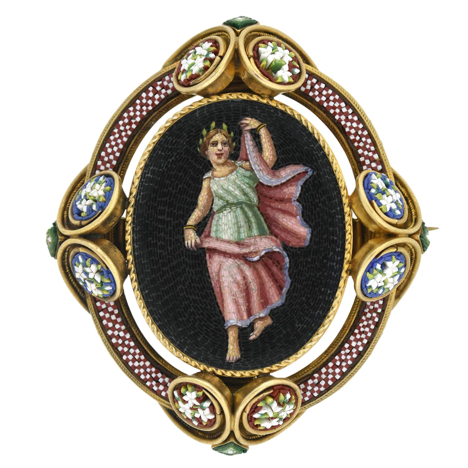 Victorian Micro Mosaic Pin/Locket with Grecian Woman Motif at 1stDibs