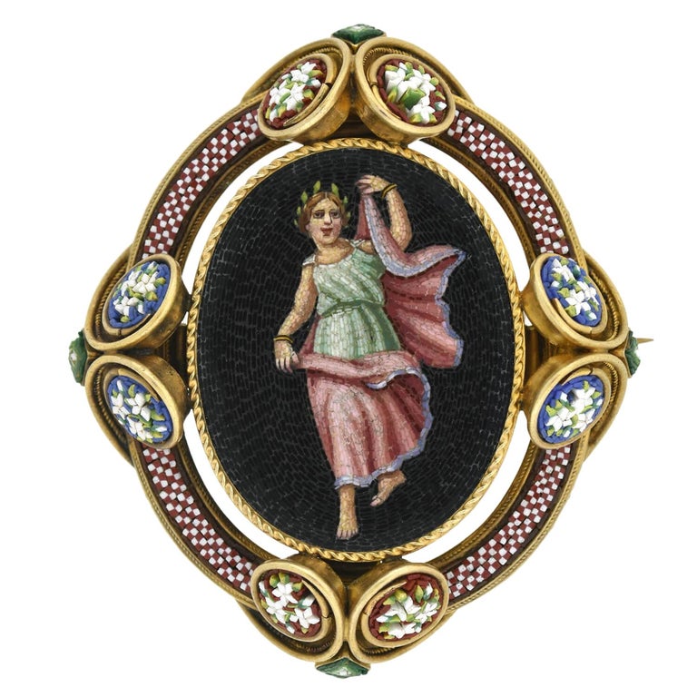 Victorian Micro Mosaic Pin/Locket with Grecian Woman Motif at 1stDibs