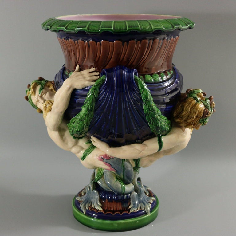 Victorian Minton Majolica Marine Mermen Jardiniere Pink Interior For ...