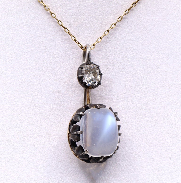 Victorian Moonstone Diamond Silver Gold Pendant For Sale at 1stDibs