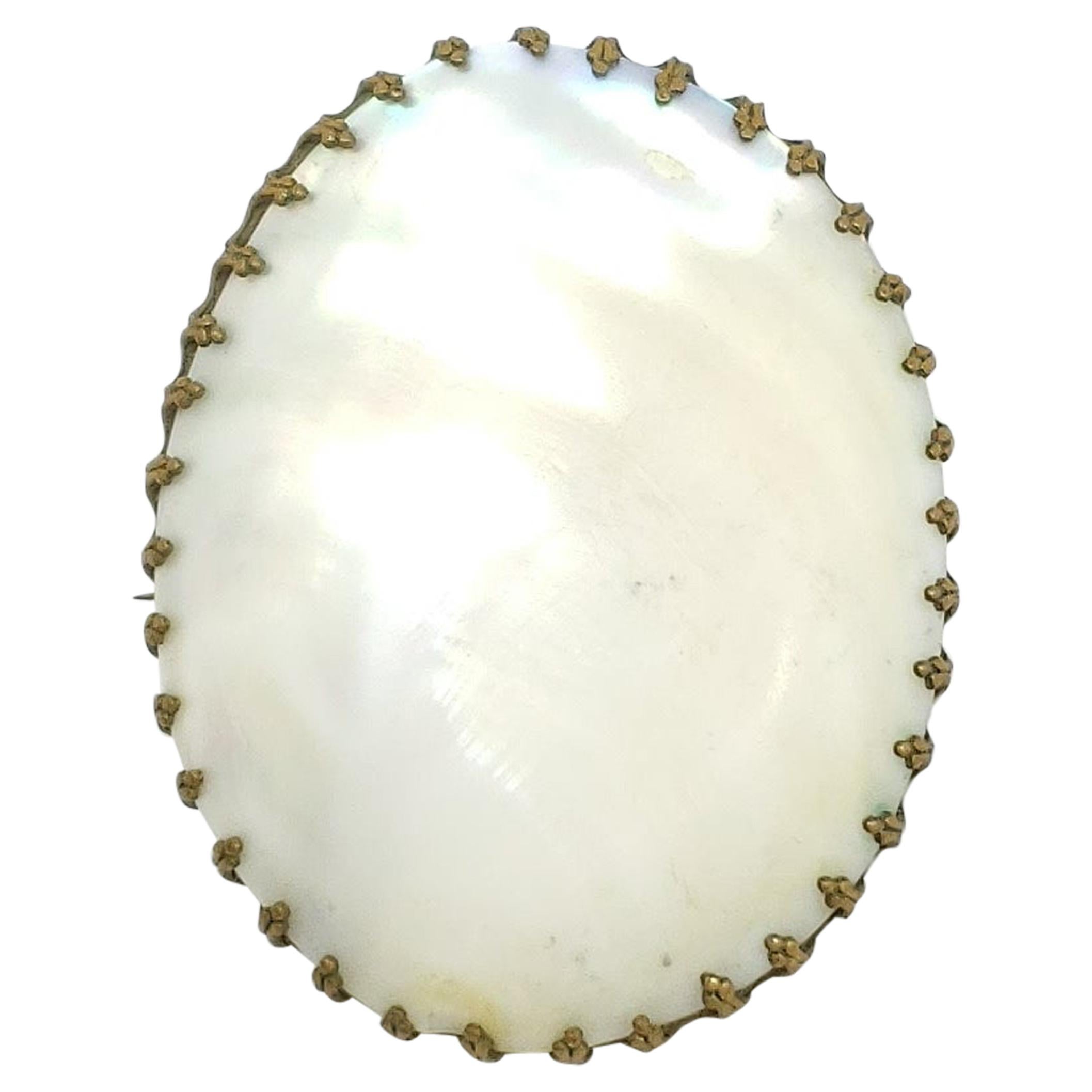 Victorian Mother of Pearl Brooch, Brass Prong-Tooth Setting, Early ...