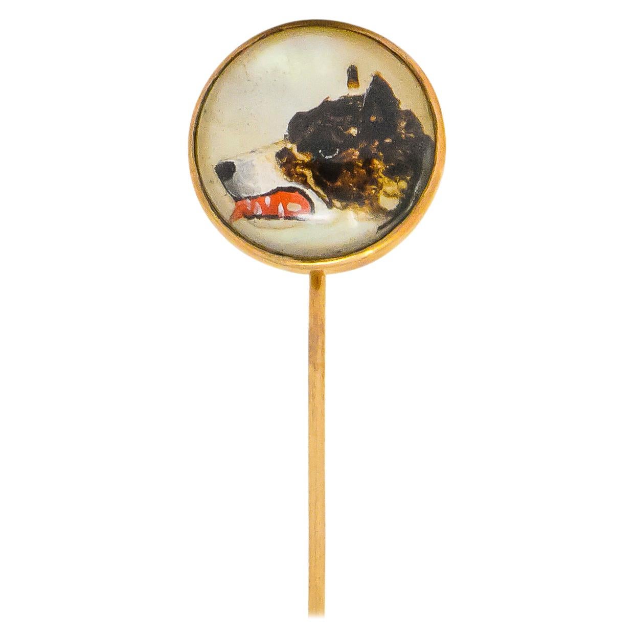 Victorian Painted Reverse Carved Crystal 18 Karat Gold French Bulldog ...