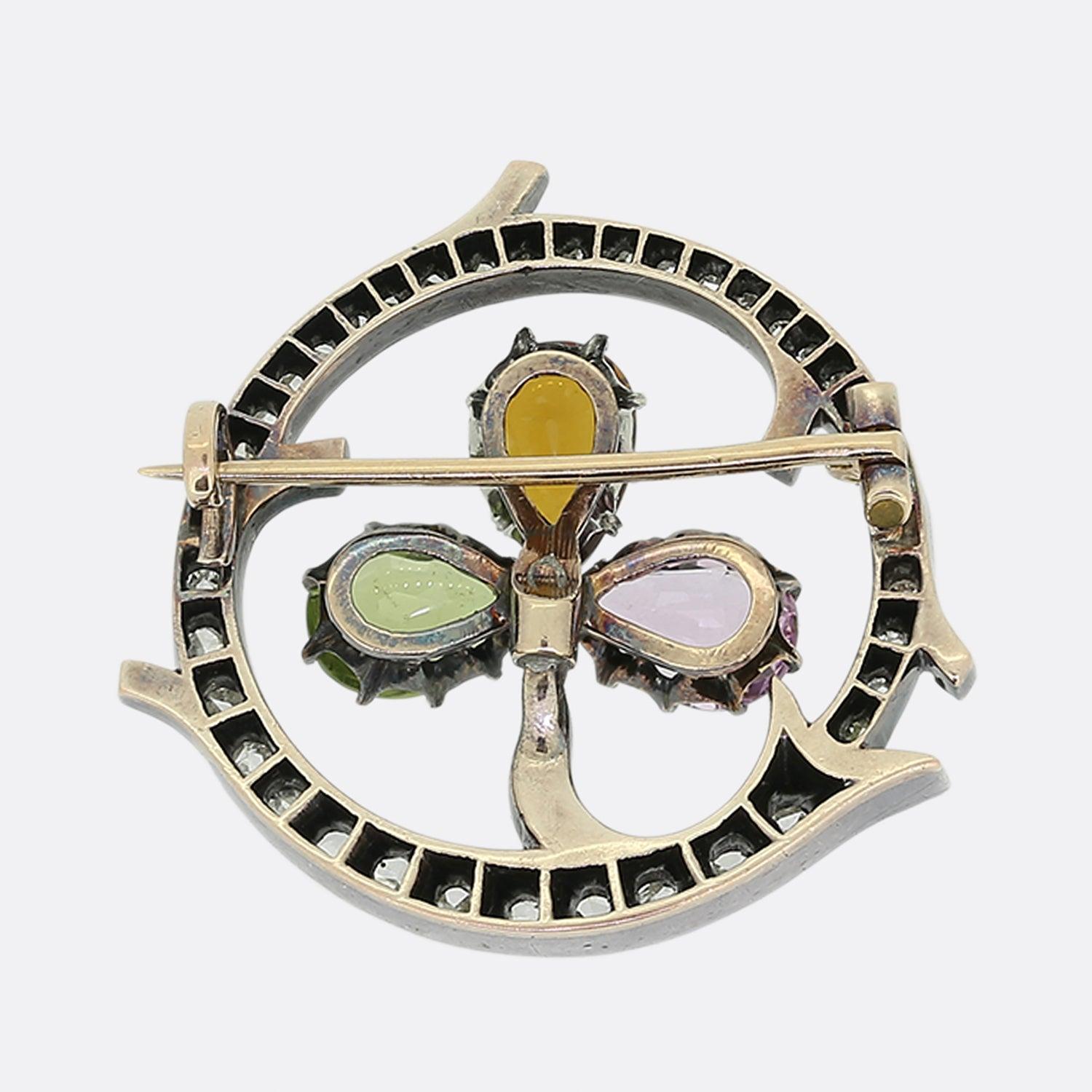 Victorian Multi Gemstone Trefoil Brooch For Sale at 1stDibs