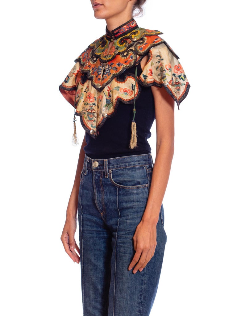 Victorian Multicolour Antique Chinese Silk Embroidered Colar Cape For ...