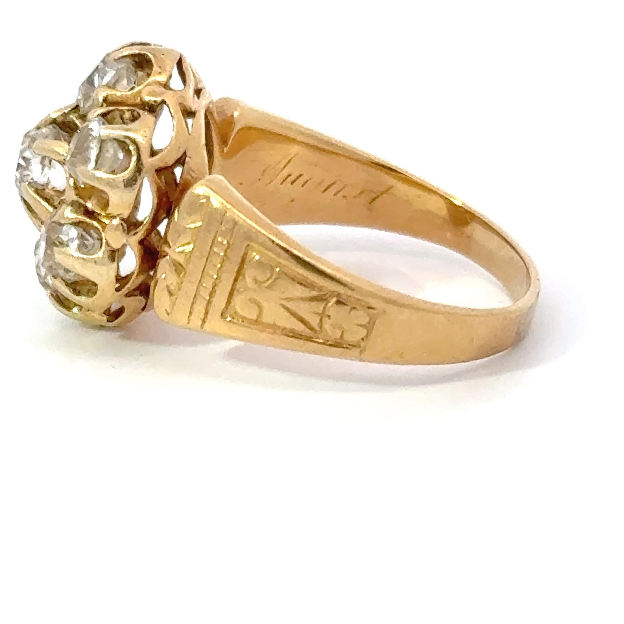 Victorian Natural Diamond and 14K Yellow Gold Seven Stone Ring at 1stDibs