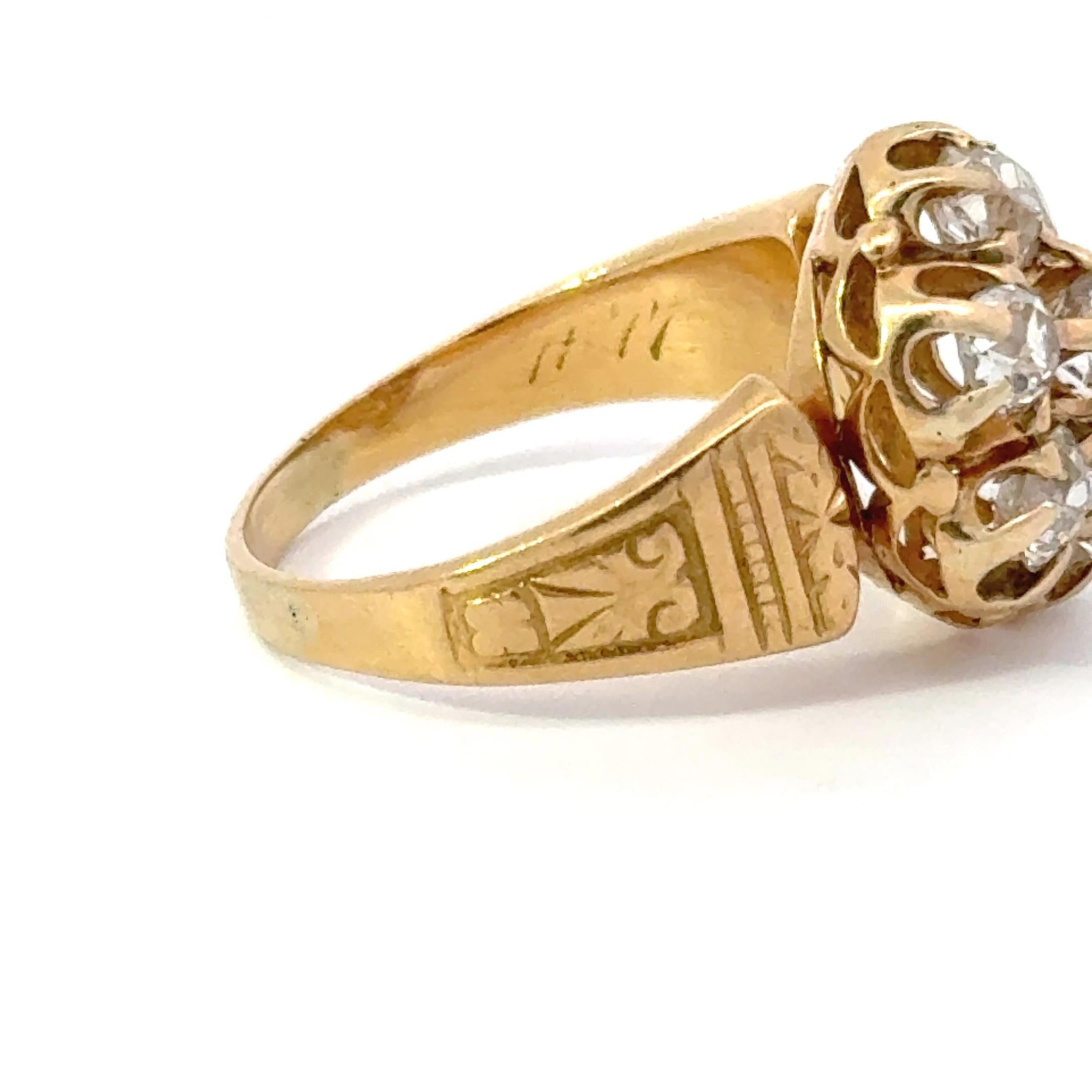 Victorian Natural Diamond and 14K Yellow Gold Seven Stone Ring at 1stDibs