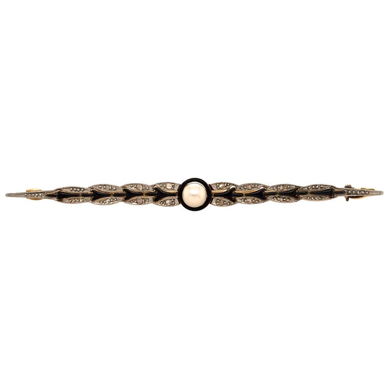 Victorian Natural Pearl and Diamond Bar Pin For Sale at 1stDibs