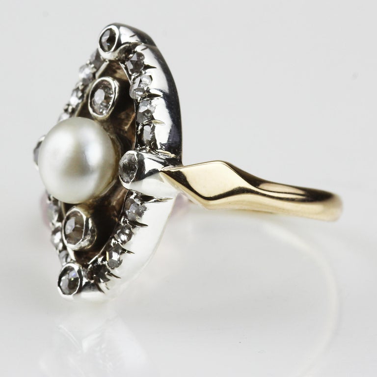 Antique, Victorian Diamond and Natural Pearl Ring, in 18K Gold and ...