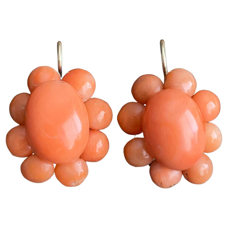 Victorian Natural Red Coral 14K Earrings For Sale at 1stDibs