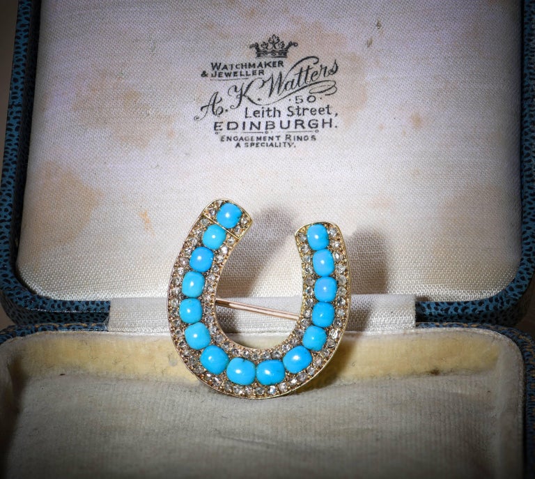 Victorian Natural Turquoise and Diamond Yellow Gold Horse Shoe Brooch ...