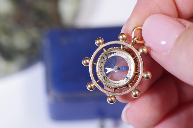 Victorian Nautical Compass Pendant in Rose Gold, Ship's Rudder For Sale ...