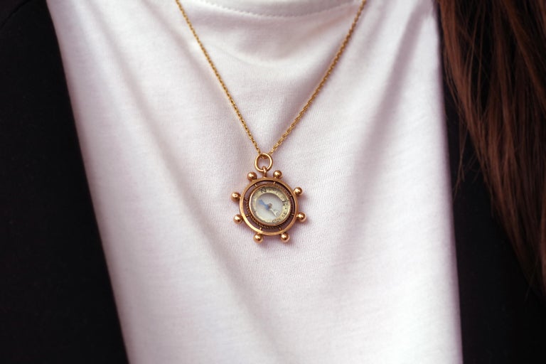 Victorian Nautical Compass Pendant in Rose Gold, Ship's Rudder For Sale ...