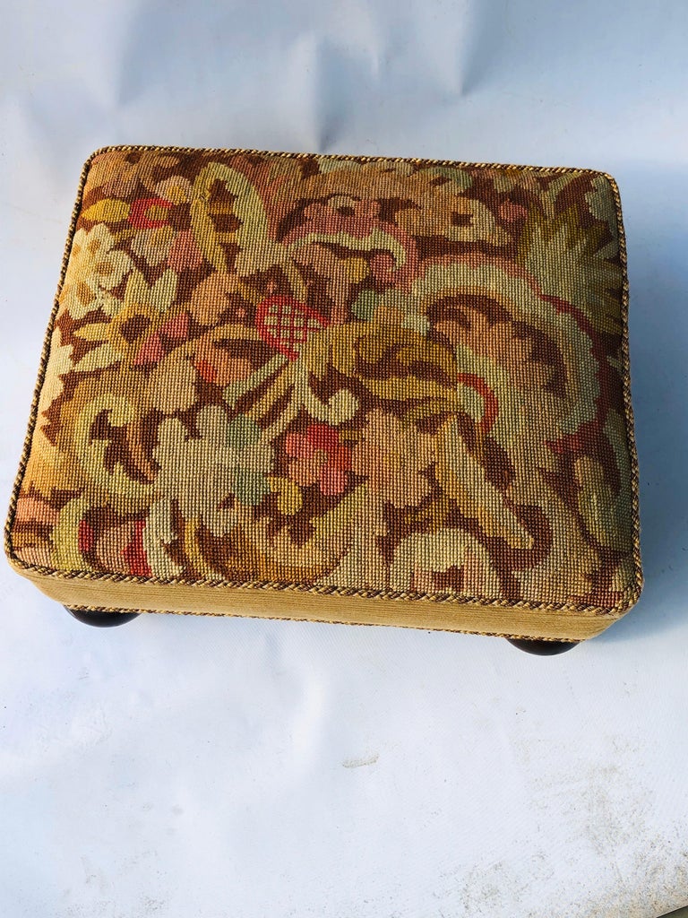 Victorian Needlepoint Upholstered Footstool at 1stDibs