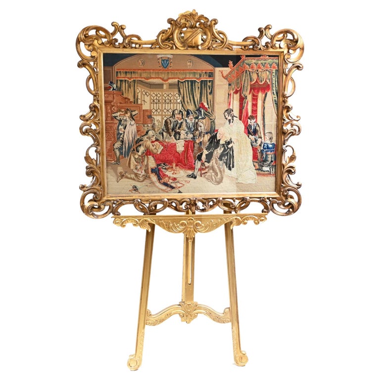 Victorian Needlepoint Tapestry Gilt Frame Cromwell 1840 For Sale at 1stDibs
