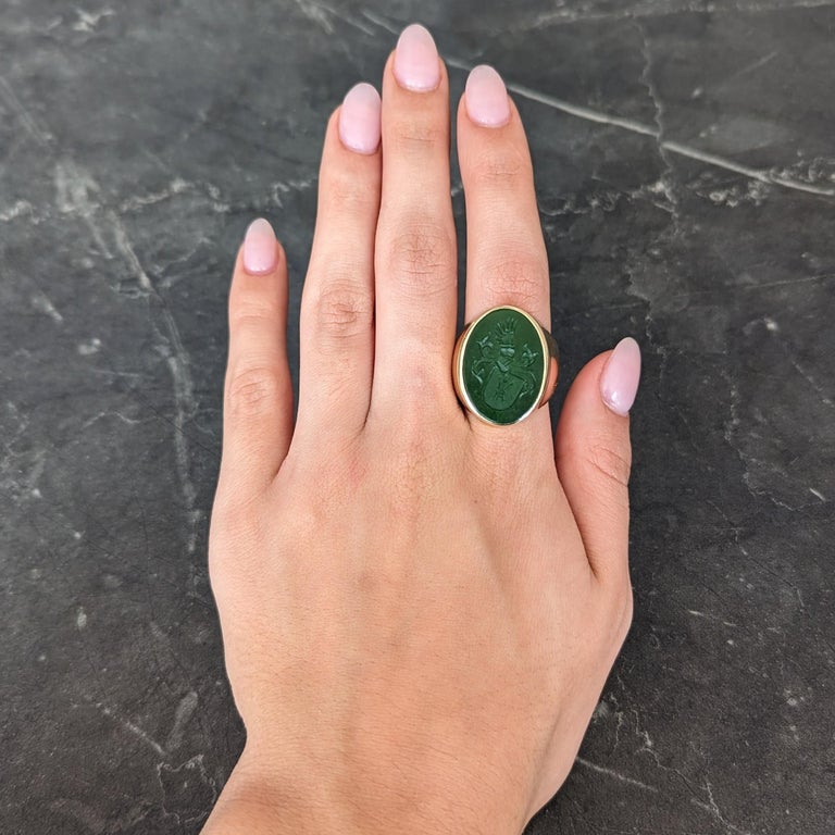 Victorian Nephrite Jade 14 Karat Yellow Gold Celtic Thistle Crest ...