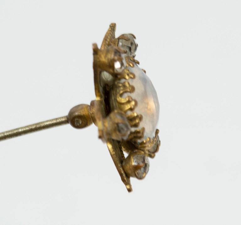 Victorian Nouveau Brass Opaline Molded Glass Flower Hat Pin with ...