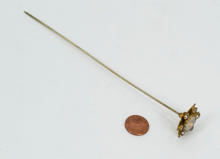 Victorian Nouveau Brass Opaline Molded Glass Flower Hat Pin with ...