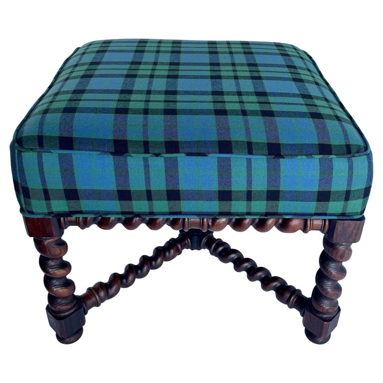 Victorian Oak Barley Twist Tartan Plaid Upholstered Ottoman at 1stDibs ...