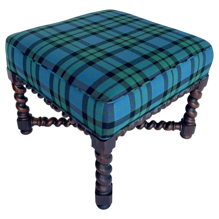 Victorian Oak Barley Twist Tartan Plaid Upholstered Ottoman at 1stDibs ...