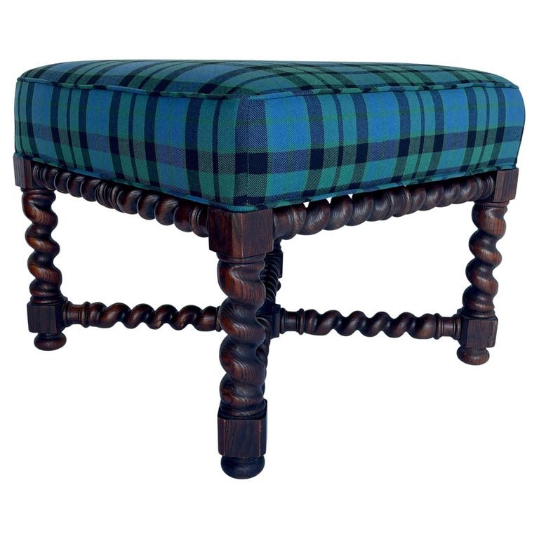 Victorian Oak Barley Twist Tartan Plaid Upholstered Ottoman at 1stDibs ...