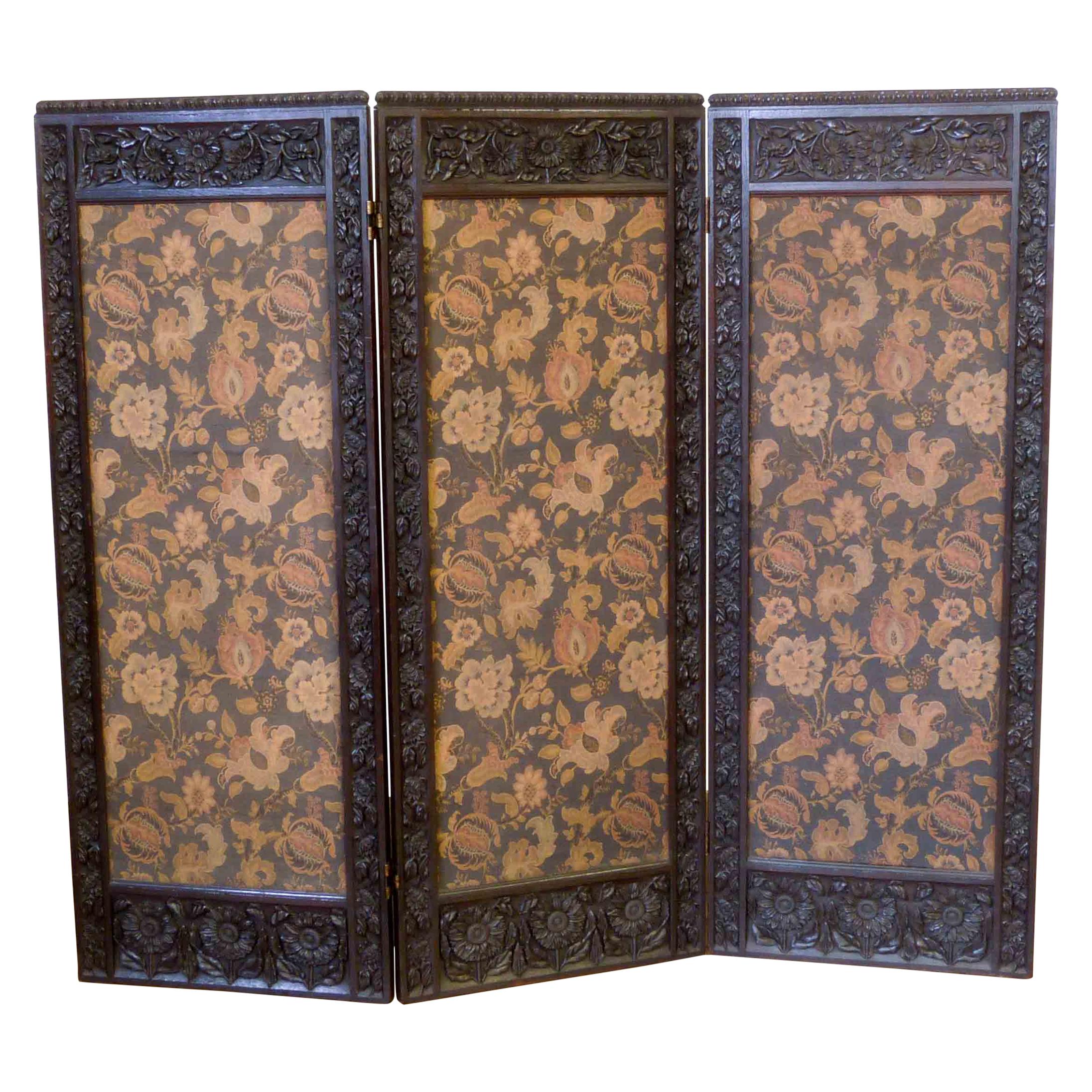 Victorian Oak Framed Tapestry Screen For Sale at 1stDibs