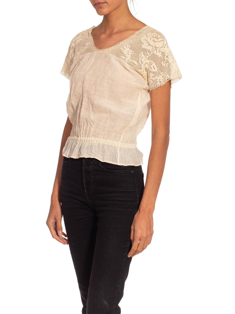 Victorian Off White Cotton Lace Top With Elastic Waist For Sale at 1stDibs