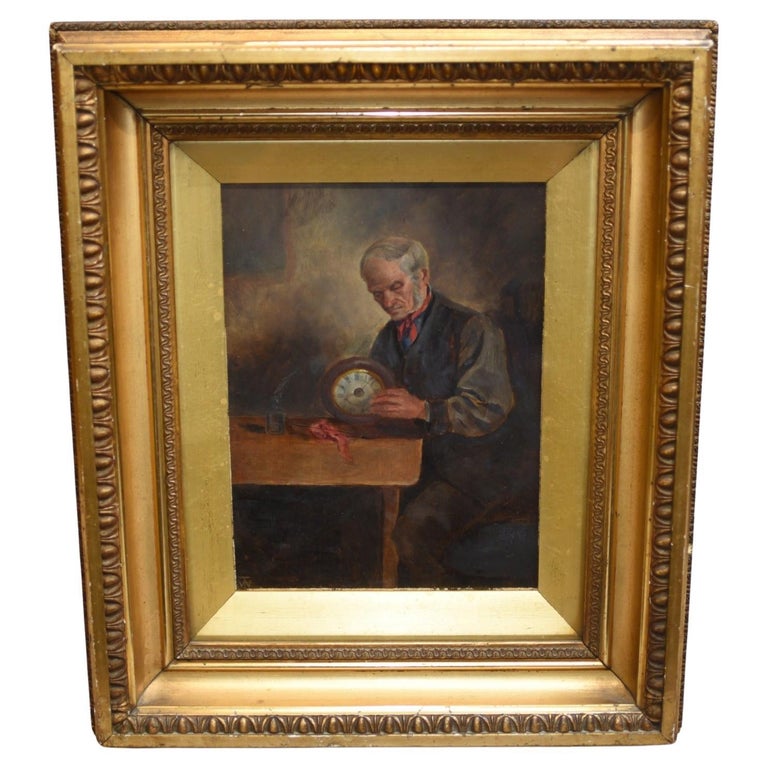 Victorian Oil Painting Clock Maker Horologist Portrait For Sale at 1stDibs