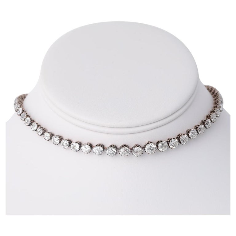 Victorian Old Cut Diamond 14k Rose Gold Silver Necklace For Sale at 1stDibs