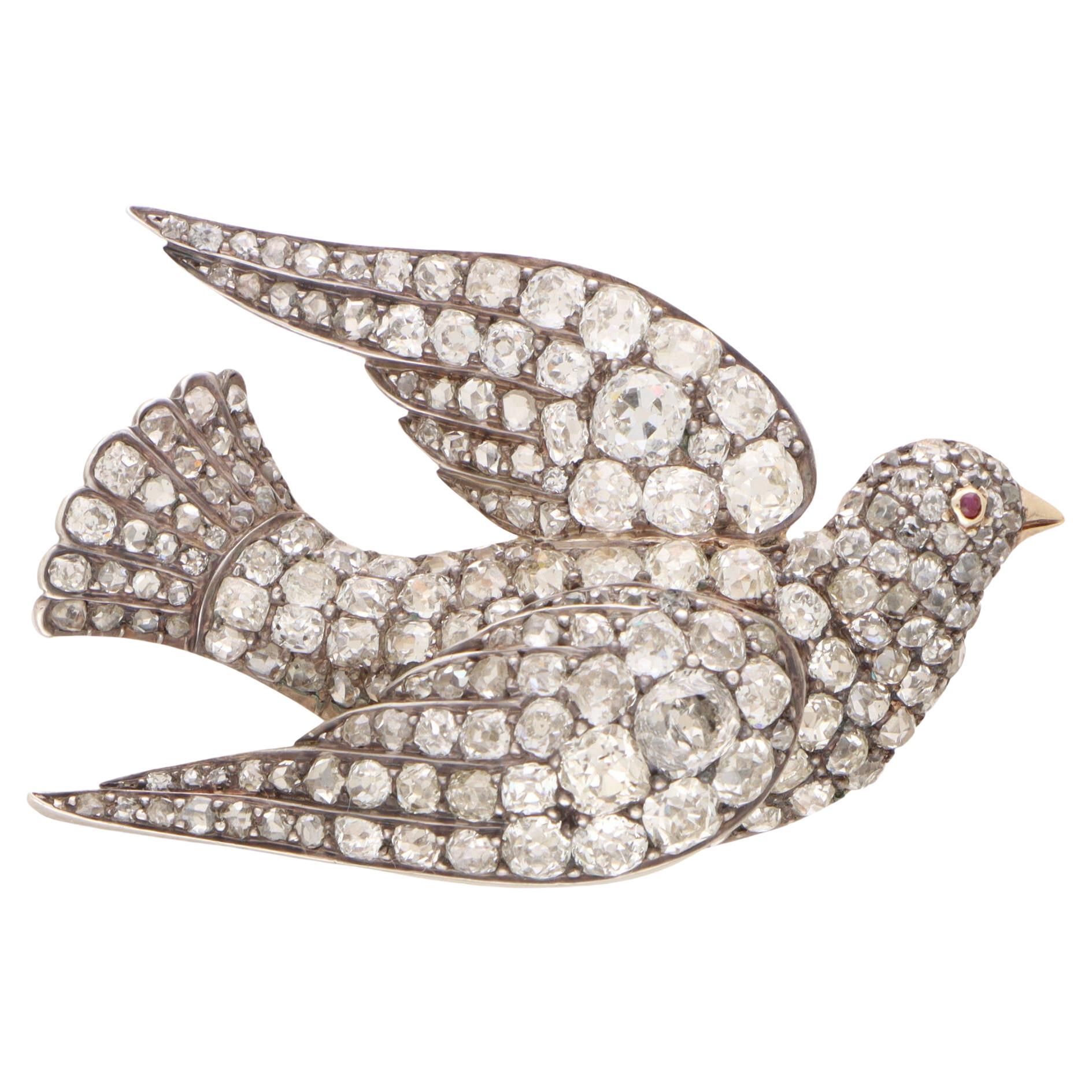 Victorian Old Cut Diamond Bird Brooch in Silver and Gold For Sale at ...