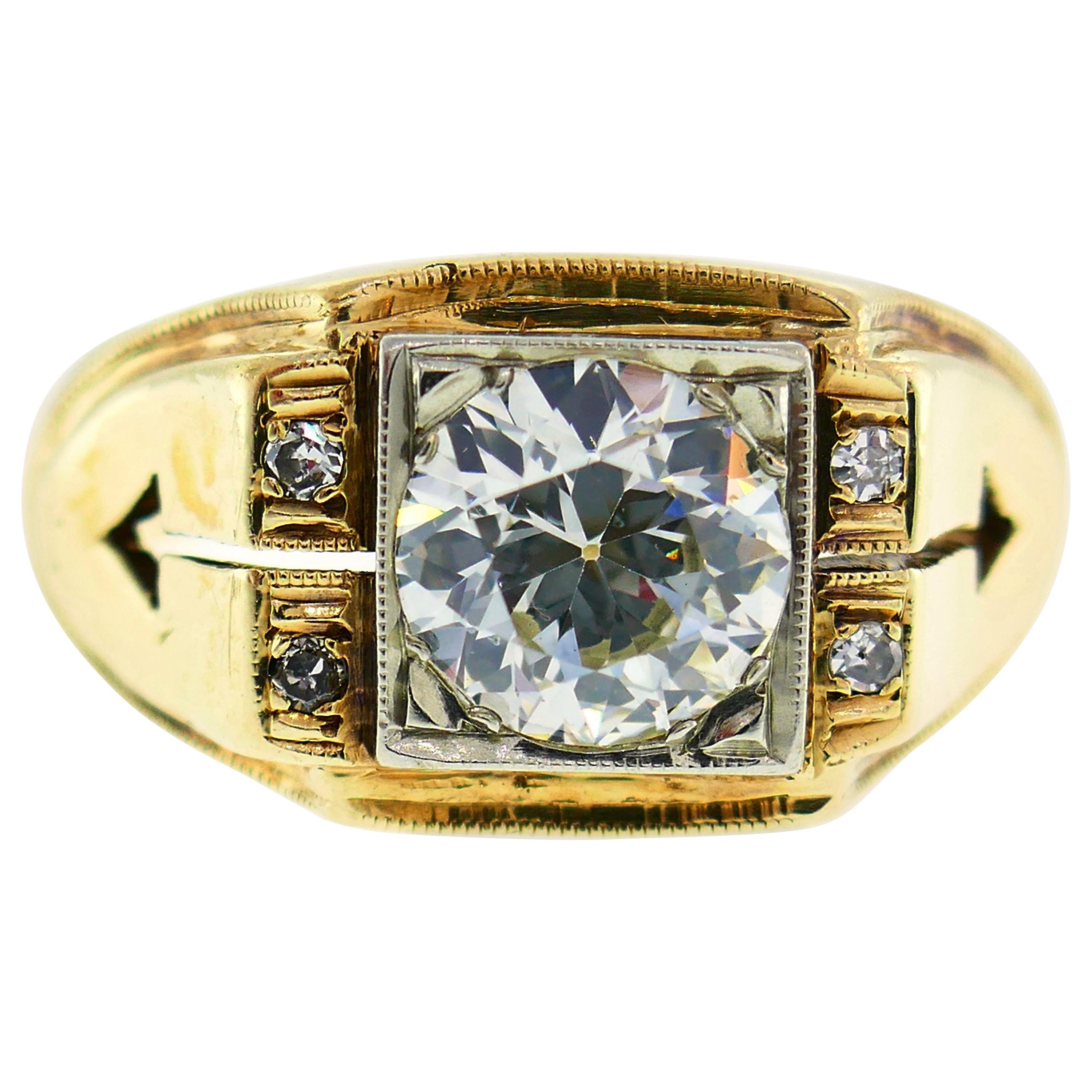 Men’s Diamond Old European Cut Gold Dome Ring at 1stDibs