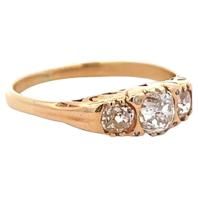 Victorian Old Mine Cut 14 Karat Yellow Gold Three Stone Ring For Sale ...