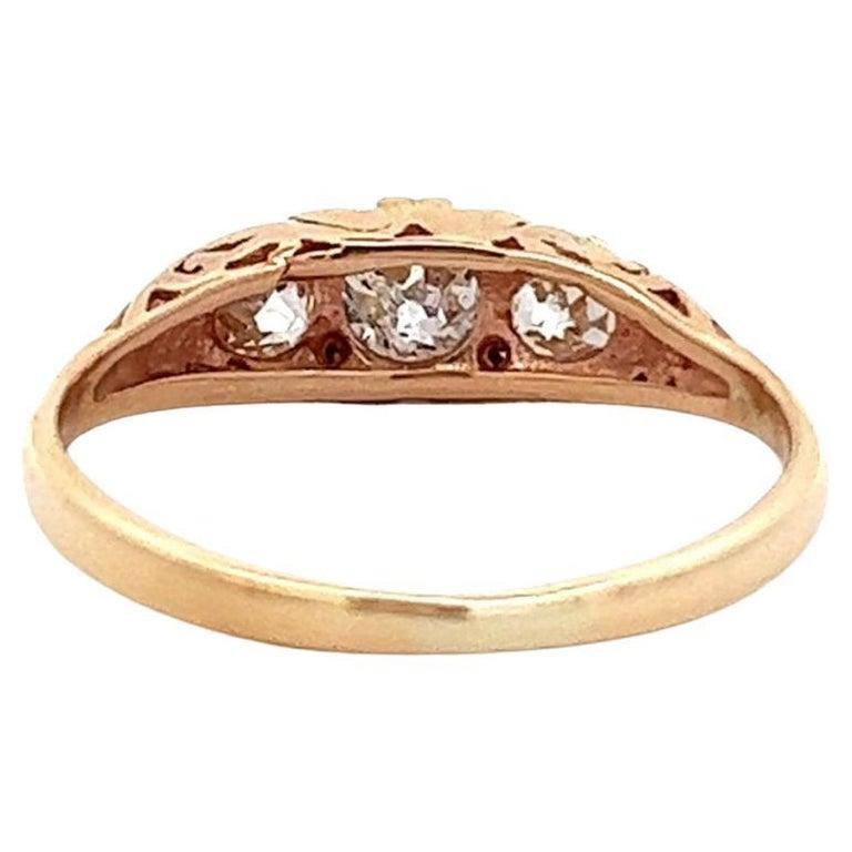 Victorian Old Mine Cut 14 Karat Yellow Gold Three Stone Ring For Sale ...