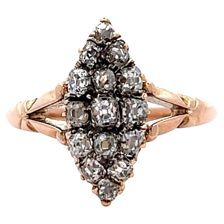 Victorian Ruby and Old Cut Diamond Navette Cluster Ring For Sale at 1stDibs