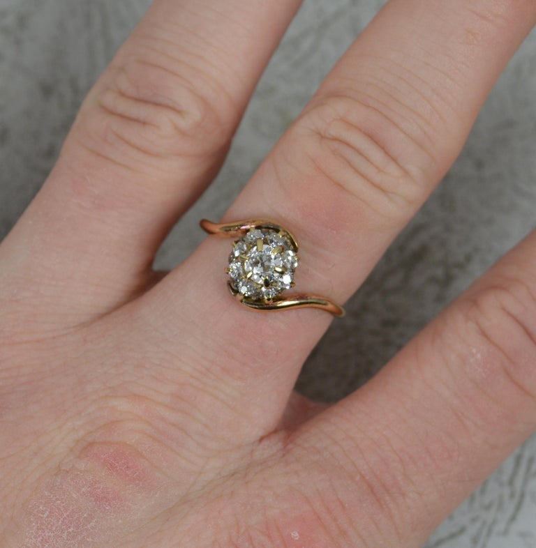 Victorian Old Mine Cut Diamond and 18ct Gold Cluster Ring on Twist For ...