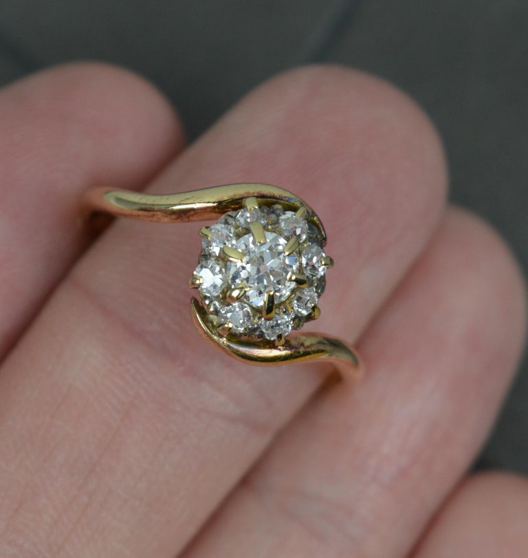 Victorian Old Mine Cut Diamond and 18ct Gold Cluster Ring on Twist For ...