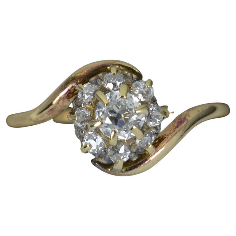 Victorian Old Mine Cut Diamond and 18ct Gold Cluster Ring on Twist For ...