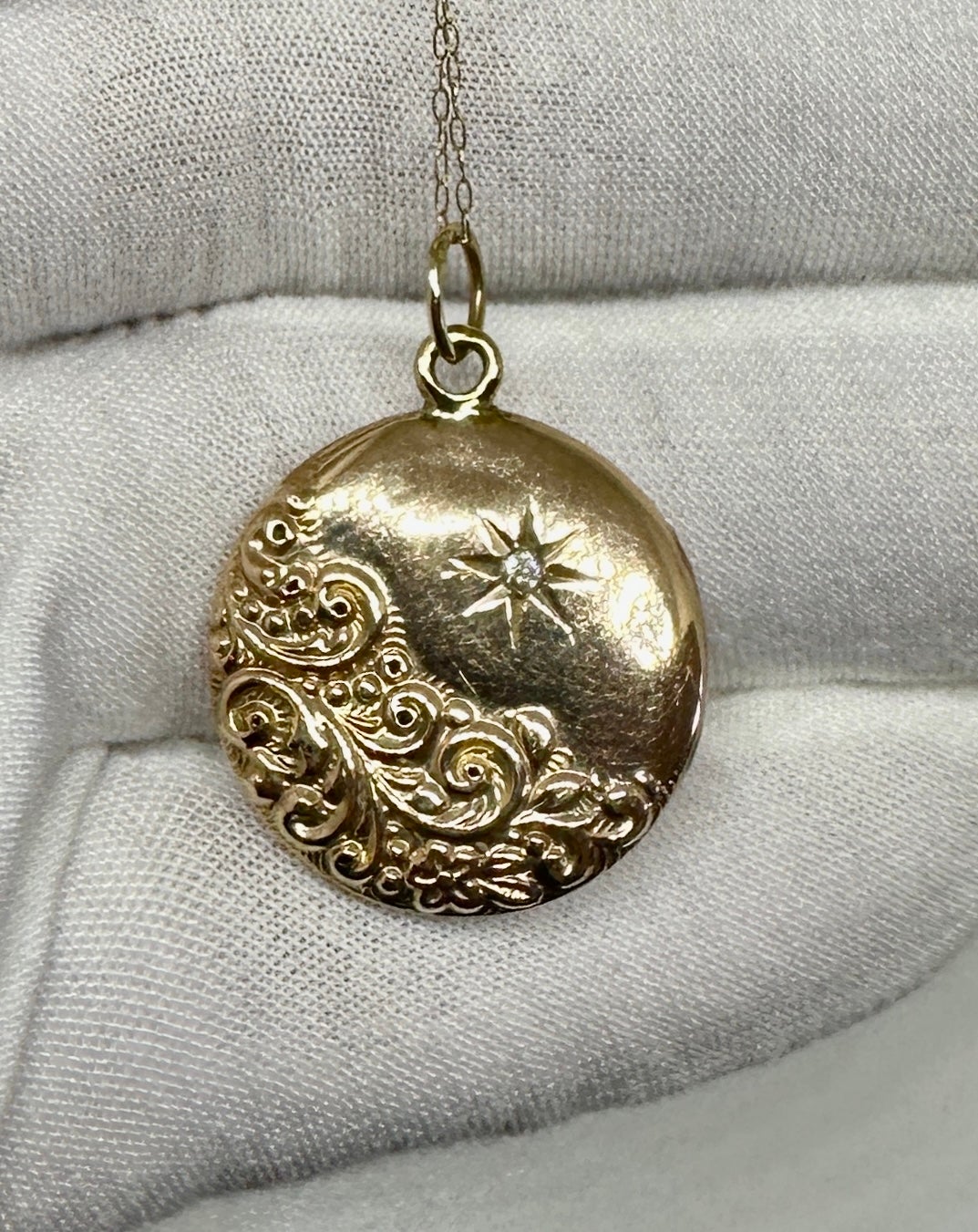 Victorian Old Mine Cut Diamond Gold Locket Pendant Necklace Sun Motif ...
