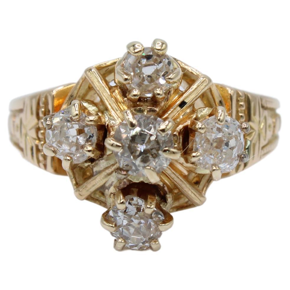 Victorian Old Mine Cut Diamond Enamel Gold Ring at 1stDibs