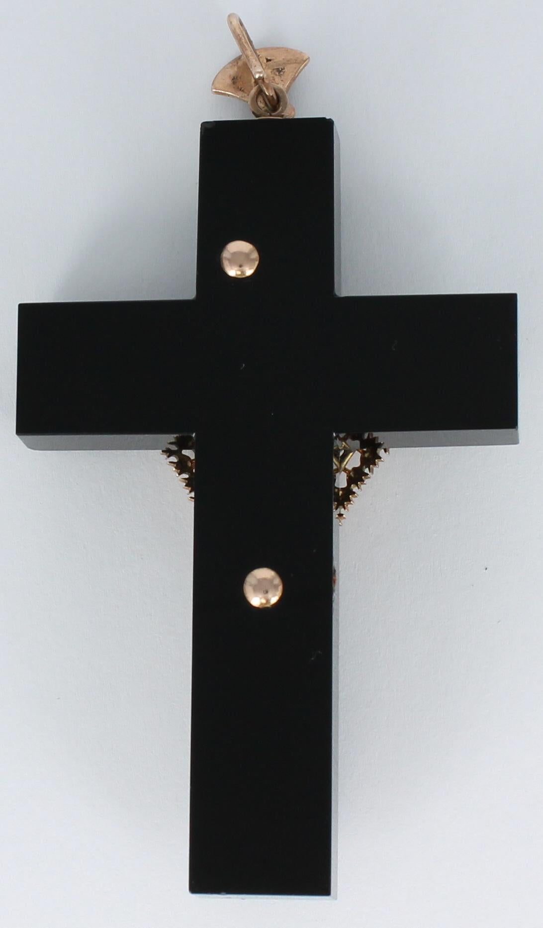 Victorian Onyx and Pearl Mourning Cross in 14 Karat Rose Gold at 1stDibs