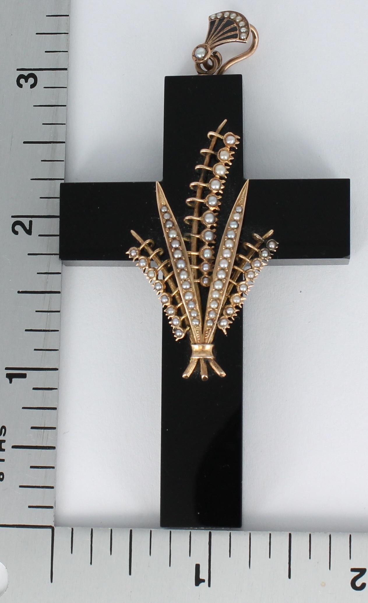 Victorian Onyx and Pearl Mourning Cross in 14 Karat Rose Gold at 1stDibs