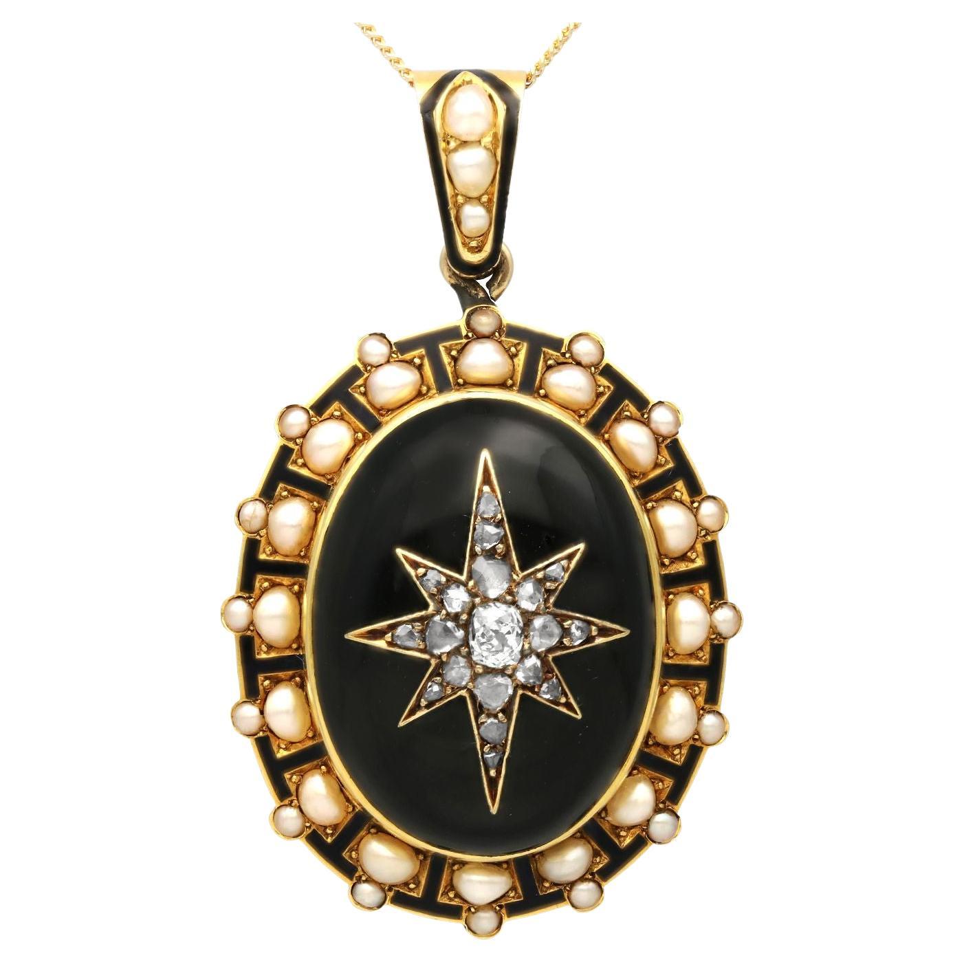 Antique Victorian Natural Pearl Cross, Enamel Locket at 1stDibs