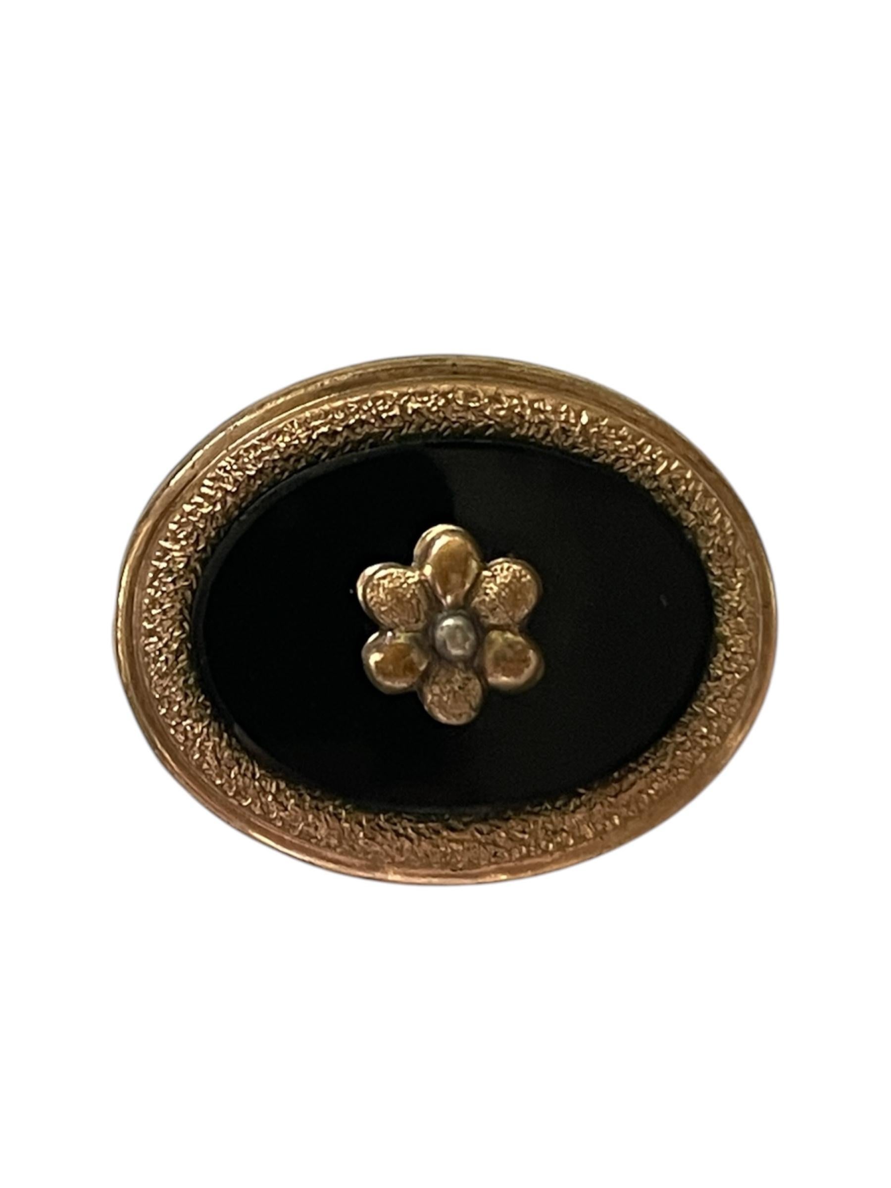 Victorian Onyx and Floral Motif Oval Brooch – Warm Rose Gold Filled (c ...