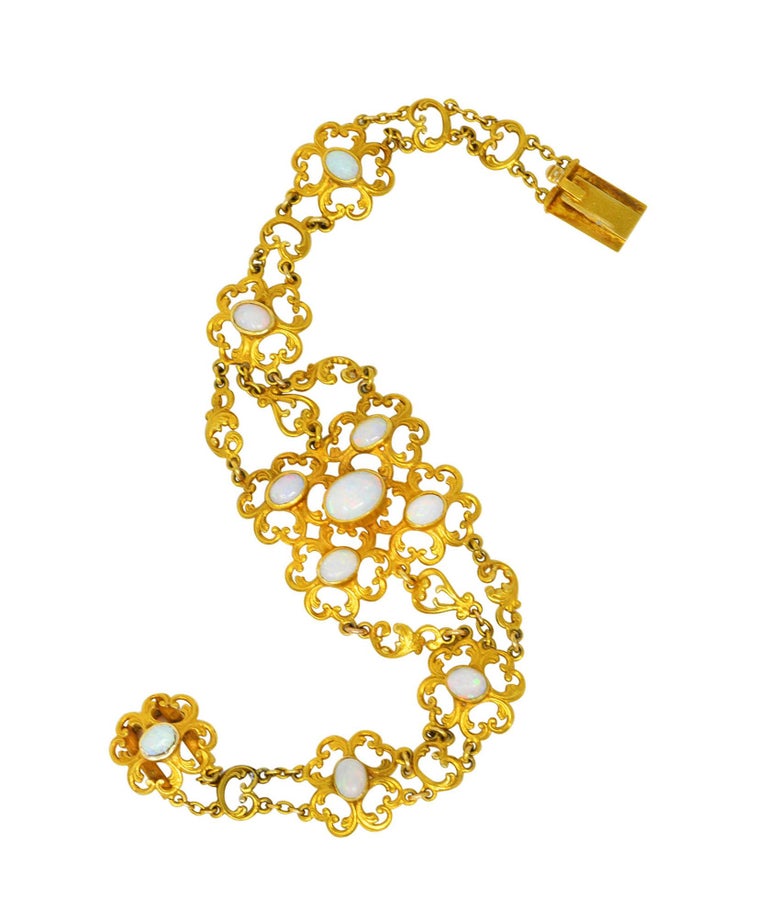 Victorian Opal 14 Karat Yellow Gold Scroll Link Bracelet For Sale at ...